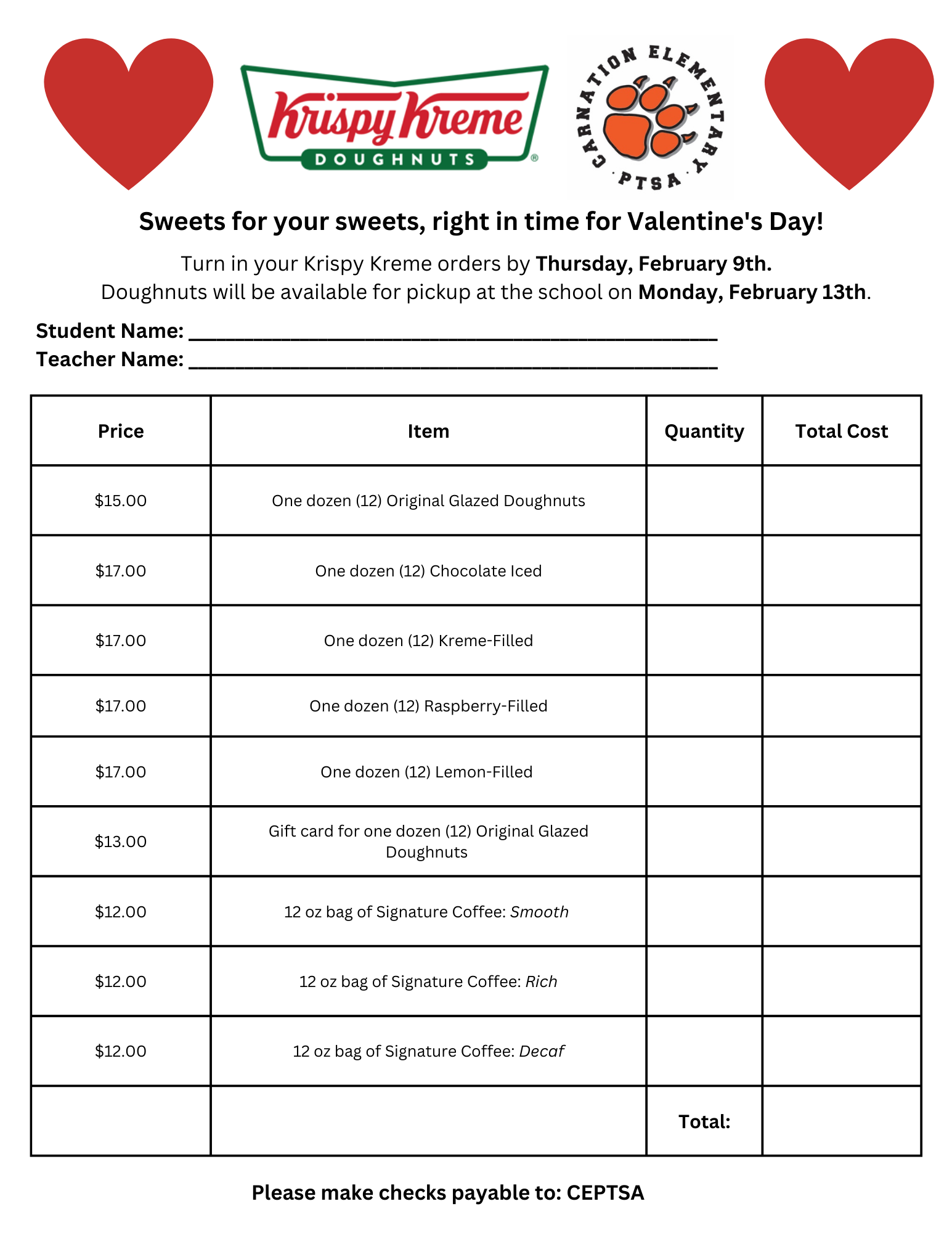 Sweets For Your Sweets! - Carnation Elementary PTSA