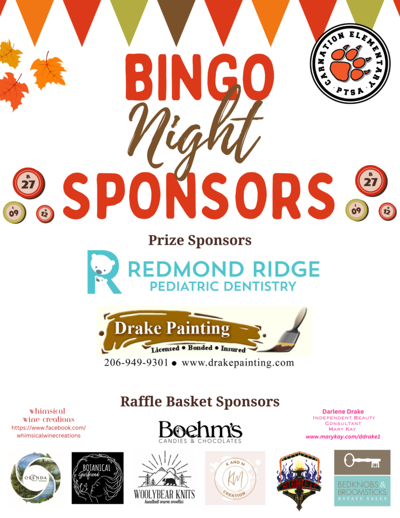 Bingo Sponsors - Carnation Elementary PTSA